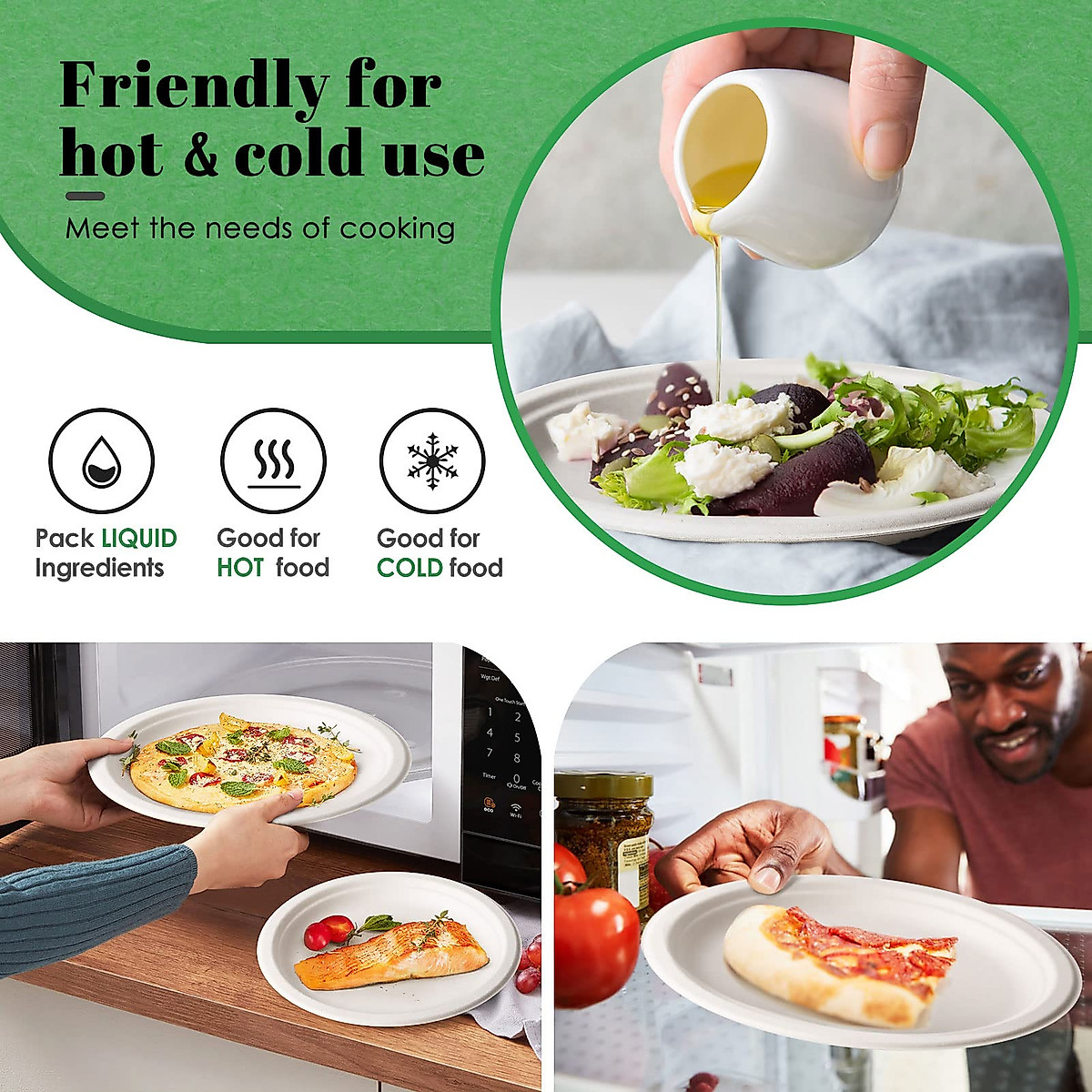 Gezond 100% Compostable Paper Plates 7 Inch 50pcs Disposable Heavy-Duty Plates Unbleached Eco-Friendly Plate Made of Sugarcane Fiber-1