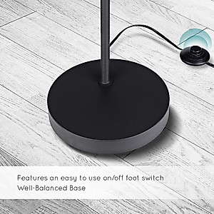 Archiology Arc Floor Lamp Black, Modern Adjustable Floor Reading Lamp with Metal Black Shade & Gold Interior for Living, Family