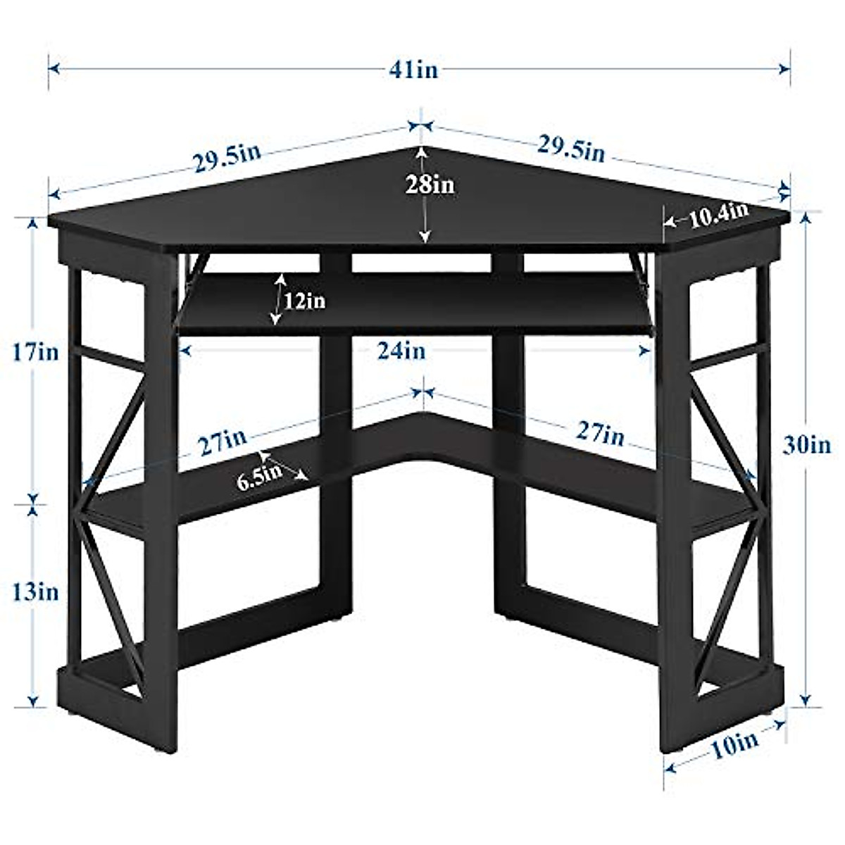VECELO Corner Computer Desk 41 x 30 inches with Smooth Keyboard & Storage Shelves for Home Office Workstation, Black
