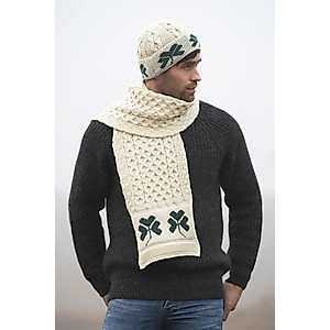 Aran Crafts Irish Shamrock Soft Cable Knitted Scarf 9"x60" (100% Merino Wool)