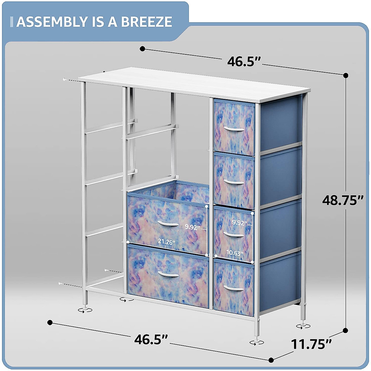 Sorbus Kids Dresser with 12 Drawers and 3 Drawer Nightstand Bundle - Matching Furniture Set - Storage Unit Organizer Chests for Clothing - Bedroom, Kids Rooms, Nursery, & Closet (Tie Dye)