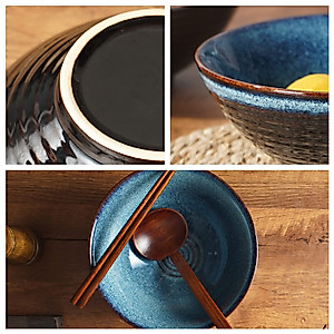 STE-CER Ceramic Japanese Style Ramen Bowl Set with Chopsticks,8 inch 40 oz Pho Bowls & Asian Soup Bowl and Spoons Set for Udon Noodle,Soba,Miso Soup,Set of 2 (blue)