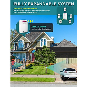 Driveway Alarm Wireless Outside, 1byone Motion Sensor Alarm 1000 FT Range Extra Loud Chimes Home Security Alarm System with 1 Receiver 2 Weatherproof Infrared Sensors Protect Indoor/Outdoor Property
