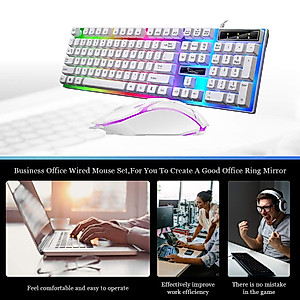 BenRan Wired Gaming Keyboard Rainbow Backlit Mechanical Keyboard Mouse Combo, LED 104 Keys USB Ergonomic Keyboard, Mouse for PC Gamer(White)