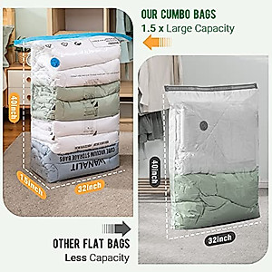 Cube Vacuum Storage Bags, 6 Pack Jumbo Cube Size Vacuum Sealer Compression Space Saver Bag for Clothes, Comforters, Blanket, Duvets, Pillows, Quilt, Travel, Hand Pump with Sealing Ring Included