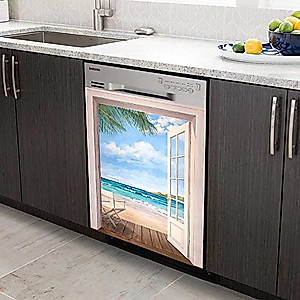 Greture Seaside View Kitchen Dishwasher Front Cover Magnetic Sticker, Refrigerator Panel Decal, Kitchen Utensils Sticker Decoration 23W x 26H Inch