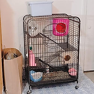 Topeakmart Metal 3-Tier Ferret Cage, 37 Inch Small Animals Pet Hutch with 2 Front Doors/Feeder/Wheels/Tray, Indoor Rolling Critter Nation for Lovely Chinchilla/Squirrel, Black, Easy Assembly & Clean