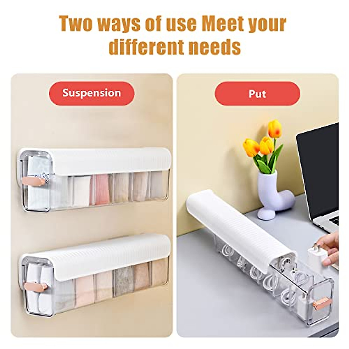 YWNYT Socks Underwear Wall Mount Drawer Organizer, 6 Cells Storage Box Switchable Drawer Organizers Anti Dust Storage Boxes for Clothes Socks Lingerie Underwear Ties Data Cable Seasonings (1), white