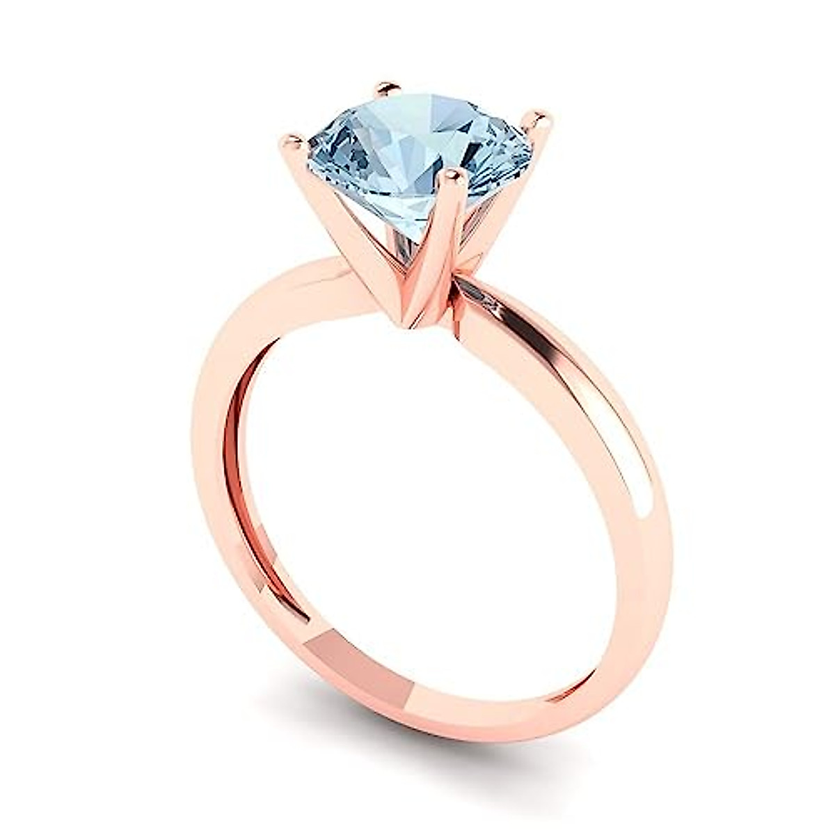 Clara Pucci 1.50 ct Round Cut Solitaire Natural Sky Blue Topaz gemstone Bridal Designer Anniversary Engagement Ring in 14k Rose Gold