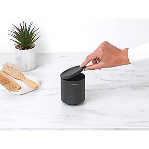Brabantia MindSet Bathroom Storage Pot with Lid (Mineral Infinite Gray) Cue Tip, Cotton Pads, Jewellery Storage Organizer Holder for Washbasin or Cupboard