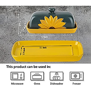 Butter Dish With Lid For Countertop Ceramic Butter Keeper Sunflower Butter Container Butter Holder Butter Tray Large Butter Dish Covered Butter Dish Farmhouse Butter Dish