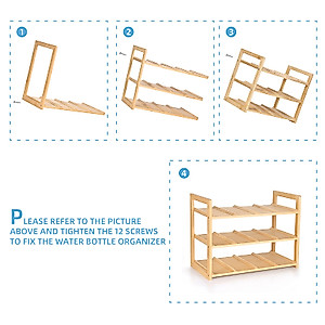 Ackitry 12 Water Bottle Organizer, Freestanding Bamboo Water Bottle Holder Rack, Sturdy Water Cup Stand Storage for Cabinet, Kitchen Countertops, Table Top, Pantry (for 12 Bottles)