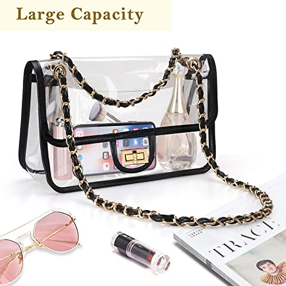 Voikukka Designer Clear Purse Clutch Bag for Women Girls Cute Crossbody Bag Stadium Approved Bags Small Transparent Purse Ladies Concert Clear Seethrough Bag