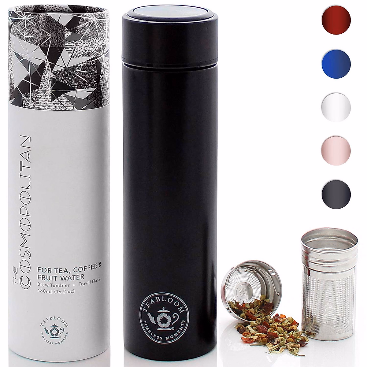 Teabloom - The ORIGINAL All-Brew Travel Tumbler & Thermos | OPRAH’s Favorite | 16oz/480ml Insulated Water Bottle/Tea Flask/Cold Brew Coffee Mug