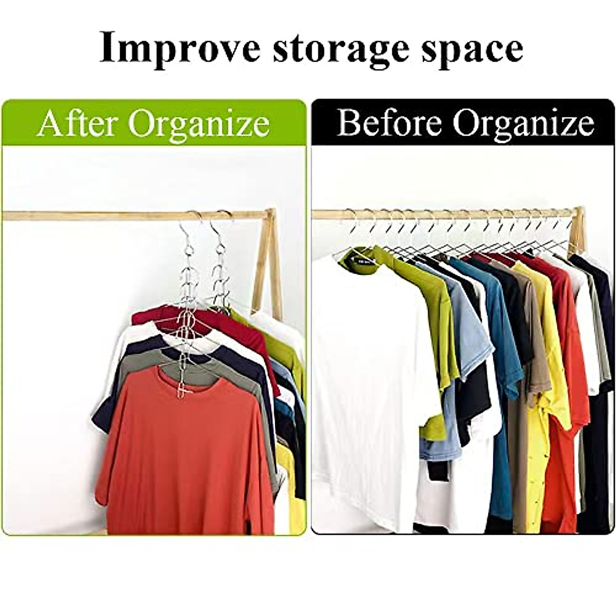Hangers Space Saving Chain, Closet Organizer and Storage, Magic Hanger Stainless Steel Metal with 10 Holes for Hanging Clothes, College Dorm Room Essentials，Cascading Hangers Gain 90% More Space