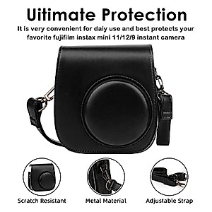 Protective Camera Case for Fujifilm Instax Mini 11 12 9 Instant Camera with Instax Mini Album, Photo Album for Fujifilm Instax Mini Camrea, PU Leather Bag Cover with Removable Adjustable Strap, Black