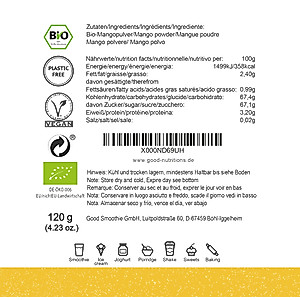 Good Nutritions® Mango Powder – freeze-dried| Organic | Vegan| without additives| Smoothie, Smoothie Bowl, Yogurt, Dessert, Granola, 4.23 Oz (120g)