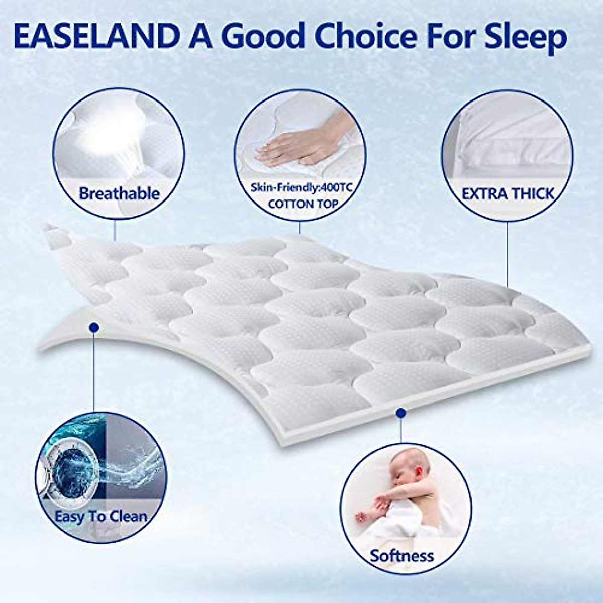 EASELAND RV Short Queen Mattress Topper Pillow Top Mattress Cover Quilted Fitted Mattress Protector Cotton Top 8-21" Deep Pocket Extra Thick Mattress Pad (60x75 Inches, White)