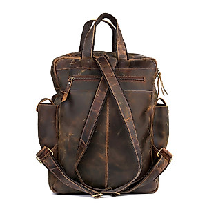 Ruzioon Vintage Buffalo Leather Backpack Multi Pockets Travel Bag for Men/Women