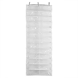 26 Pocket Shoe Organizer, Crystal Clear Over The Door Hanging Closets Storage Bag for Shoes, Sneakers or Accessories(White)
