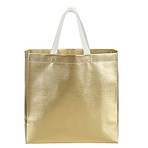 Tosnail 20 Pack Large Glossy Gold Reusable Grocery Bags Shopping Tote Bag with Handle Present Bag Gift Bag for Weddings, Birthdays, Party, Event