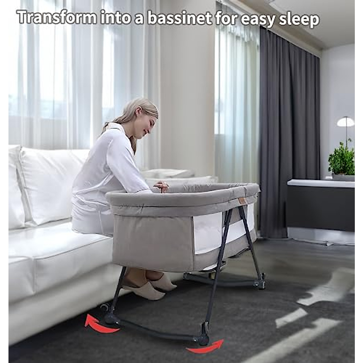 Lair Coo Baby Bassinet, 3 in 1Bedside Bassinet for Baby with Grocery Basket, Bassinet Bedside Sleeper with Mattress & Mosquito Net, Travel Bassinet for Baby(Foldable) with Storage Bag & Wheel