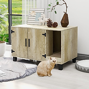 TaoHFE Litter Box Enclosure Cat Litter Box Furniture Hidden with Cat Scratch Pad Decorative Farmhouse Wooden Cat Box Furniture Litter Box Cabinet,Oak