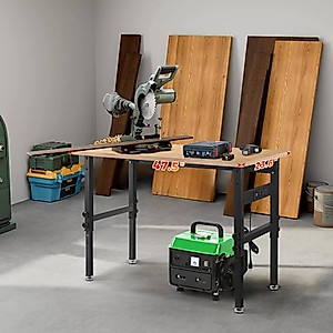 48" Adjustable Work Bench Garage Workbench with Power Outlets, 2200 Lbs Capacity Hardwood Top Work Bench Table Heavy-Duty Workbench for Garage, Workshop, Office, Home