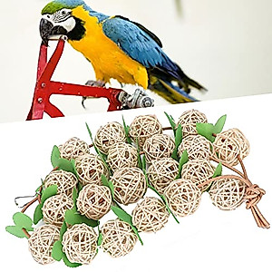 Bird Chewing Toys Rattan Ball String Parrots Swing Toy Foraging Shredder Toy Hanging Hammock Bell Swing Chewing Toy for Training and Playing Fetch(L-Wooden Color)