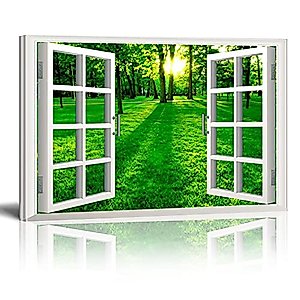 Wall Art 3D Window View Waterfall Abstract Canvas Wall Pictures Framed Scandinavian Wall Art Frames Gallery 50x40cm/20x16in With Frame