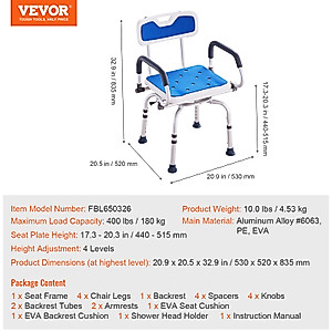 VEVOR Swivel Shower Chair 360 Degree, Adjustable Shower Seat with Pivoting Arms for Inside Showers or Tubs, Non-Slip Rotating Bathtub Shower Chair for Elderly Disabled Injured, 400LBS Capacity