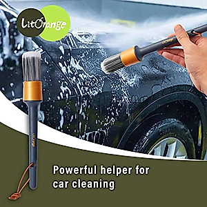 LitOrange Car Detailing Brush Set- 5 PCS Different Sizes PET&PPT Mixed ​Fiber Plastic Handle Automotive Detail Brushes for Cleaning Interior, Exterior, Wheels, Rims and Leather