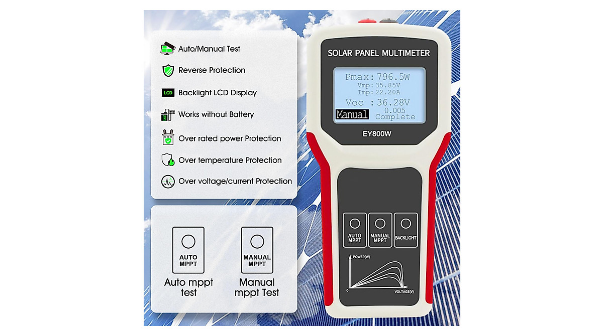 Solar Panel Power Meter 800W — Accurate PV Testing & MPPT Monitoring