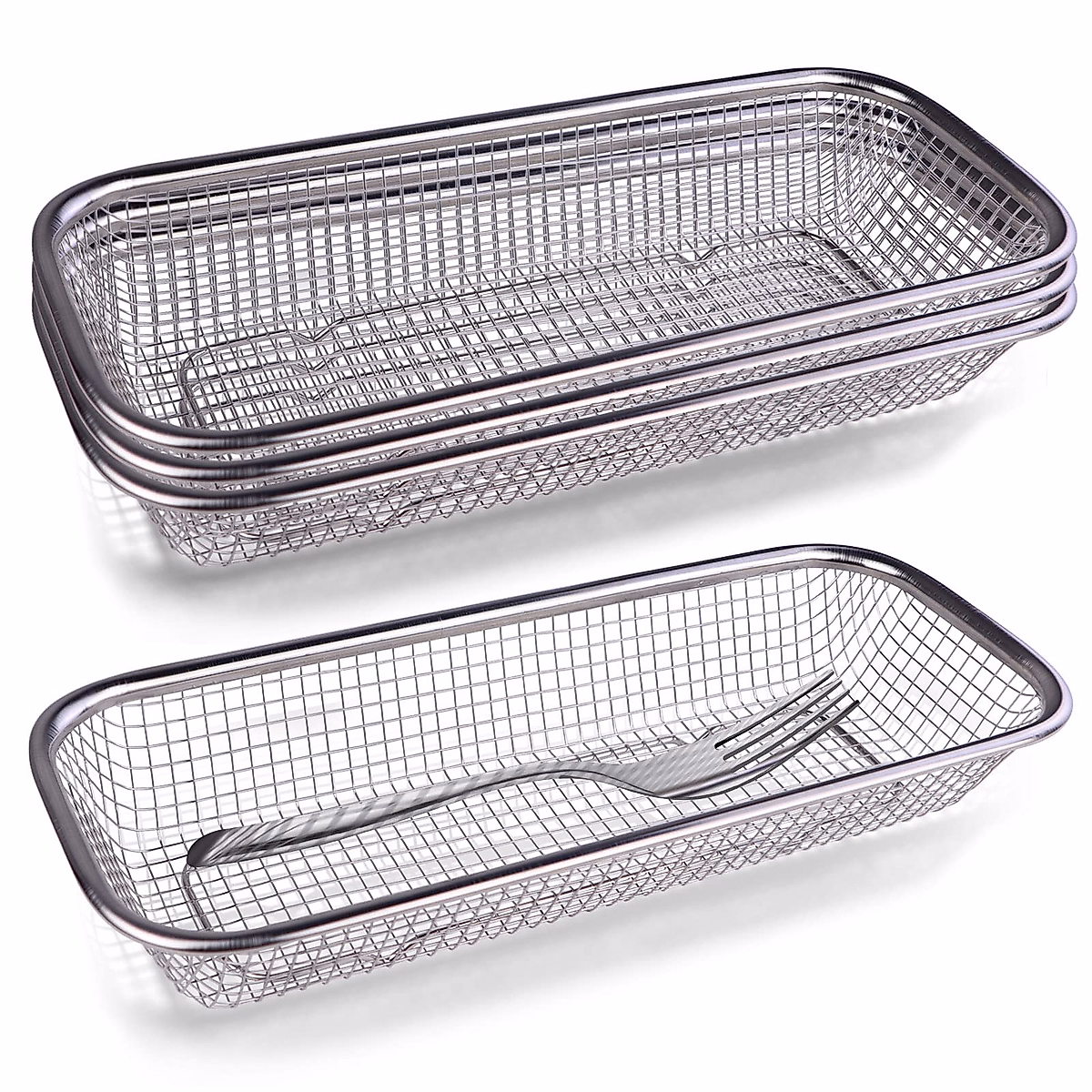 LELE LIFE 4Pcs Silverware Organizer Utensil Organizer, 18/8 Stainless Steel Mesh Kitchen Drawer Organizer, Raised Bottom Flatware Cutlery Organizer in Drawer, Silverware Tray Holder