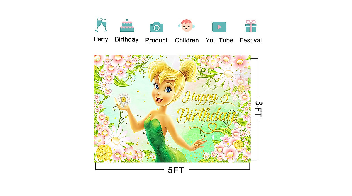 Green Tinkerbell Backdrop for Birthday Party Supplies 5x3ft Fairy Photo ...