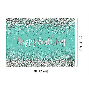 Breakfast Blue and Sliver Birthday Photography Backdrop Sweet 16th 21st Shiny Diamonds Background Girls Adult Women Happy Birthday Party Decorations Cake Table Banner Photo Booth Props 7x5ft