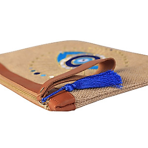 Evil Eye Embroidered Women Jute Clutch Bag Sun Beach Summer Style