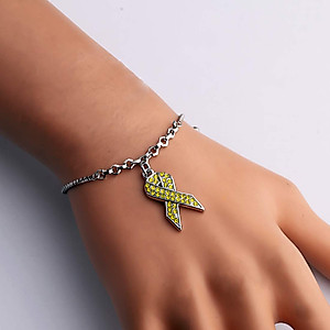 POTIY Yellow Awareness Ribbon Charm Bracelet Bone Cancer Awareness Jewelry Gift for Endometriosis Bladder Cancer (Bracelet)