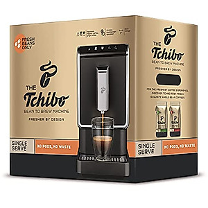 Tchibo Single Serve Coffee Maker Black - Automatic Espresso Coffee Machine with Induction Milk Frother for Rich, Creamy Froth - Built-in Bean Grinder, No Coffee Pods Needed