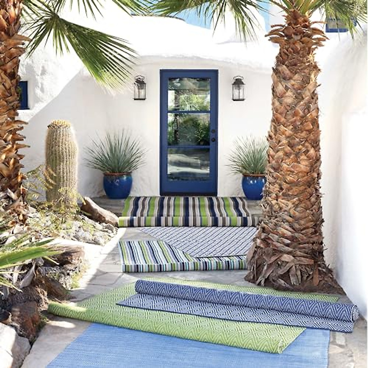 Dash and Albert Samode Indoor/Outdoor Area Rug - 2.5' x 12' Runner Denim & Ivory Diamond Handwoven Washable Accent Rug - Durable, Fade Resistant, High Traffic