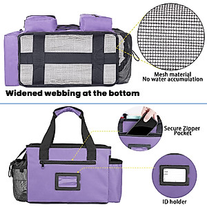 Timoxi Wearable Cleaning Caddy Bag, Cleaning Organizer with Handles, Cleaning Supply Tote with Adjustable Shoulder Strap for Cleaners & Housekeeper (Purple, 13.4'' x 7.3'' x 9.3'')