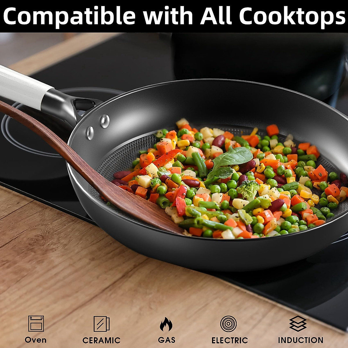 JOOBYFOD Nonstick Frying Pan, 8 Inch Skillets and Frying Pans with Removable Handle, Honeycomb Cooking Surface Cast Iron Pan Dishwasher Safe, Oven Safe To 500°F