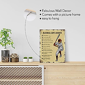 Baseball Life Lessons Canvas Painting Framed Wall Art Decor for Living Room Bedroom Office, Retro Canvas Poster Print Sport Gifts for Baseball Players Fan Birthday Xmas Graduation Gift