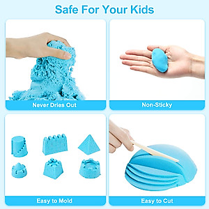 Theefun Play Sand 46Pcs Sand Toys Set with 3lbs Colored Sand-Beach Sand,Foldable Cloth Sandbox, Castle Tools, Dinosaur Figures-Sand Art Kits for Toddlers Boys Girls Gifts