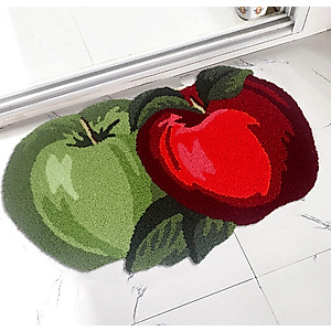 Apple Rug Fruit Shaped Mat Orchard Rug Red Hand Woven Carpet Bedroom Area Rug Non Slip Bathroom Rug Apple Orchard Home Decor Doormat Area Rugs Modern Area Rugs 17.7"x 31.49"