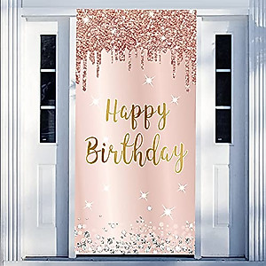 Pink Rose Gold Happy Birthday Door Banner Decorations, Happy Birthday Door Cover Backdrop Party Supplies for Women, Large 16th 21st 30th 40th 50th Birthday Poster Sign Decor
