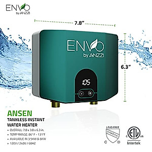 ANZZI Envo Anzzi Electric Tankless Water Heater 3.5 KW at 120 Volts Instant Hot Water Small Enough to Install Anywhere - For for any bathroom sink or kitchen sink | WH-AZ035-M1