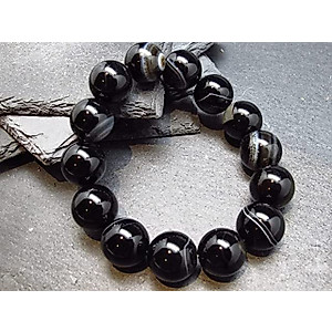 YONKU Black Agate Genuine Bracelet ~ 7 Inches ~ YO-BRACE-7449