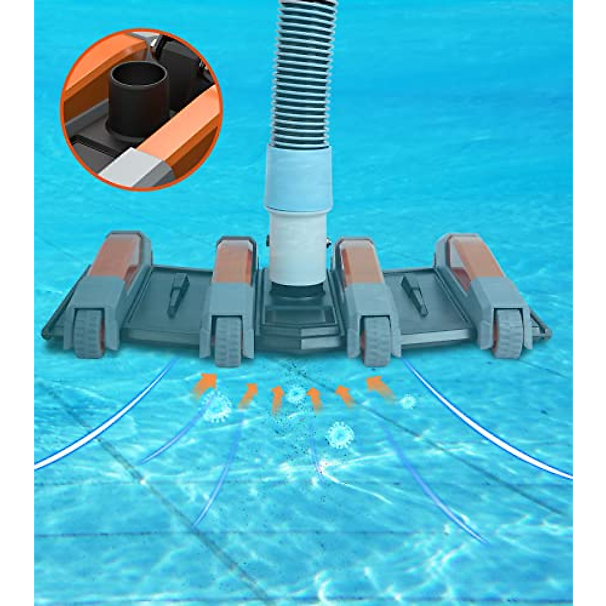 TidyMister Pool Vacuum Head with Non-Slip Wheels, Aluminum Handle and Stainless Steel Pin, Professional Weighted Flexible Vacuum Head for Inground Pools and Above Ground Pools