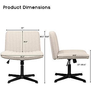 PUKAMI Armless Office Desk Chair No Wheels,Fabric Padded Modern Swivel Vanity Chair,Height Adjustable Wide Seat Computer Task Chair for Home Office,Mid Back Accent Chair (Beige)